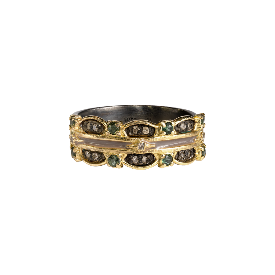 LIGHT MAUVE ENAMEL AND GREEN TOURMALINE STACK BAND – Armenta Collection